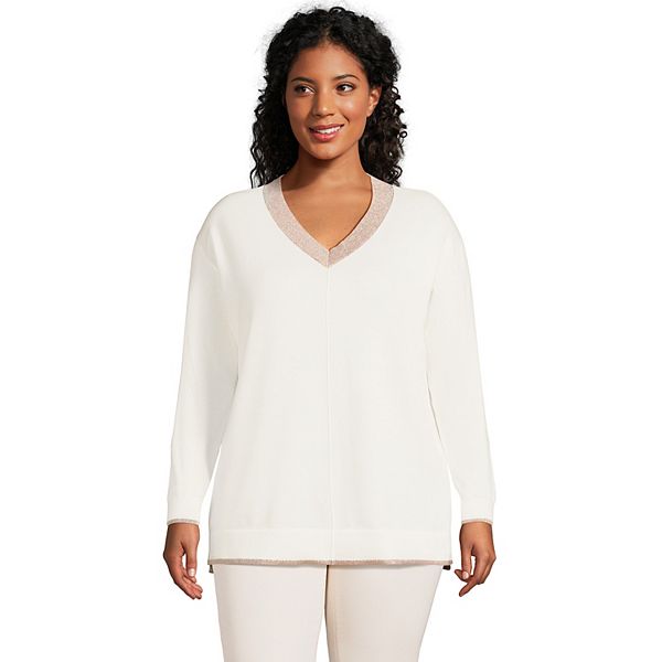 Plus Size Lands' End V-Neck Pullover Tunic Sweater