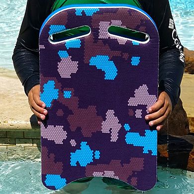 Floatation iQ Pool Swim Training Foam Exercise Kickboard, Blue Camo Print