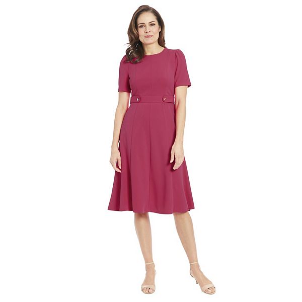 Women's London Times Solid Side Tab Fit & Flare Dress