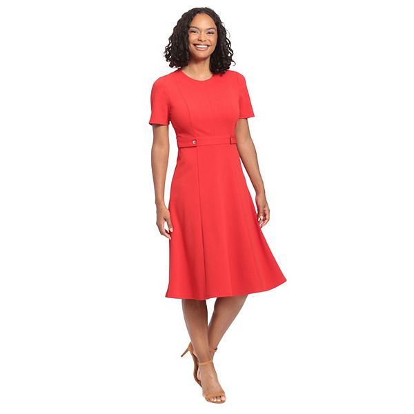 Women's London Times Solid Side Tab Fit & Flare Dress
