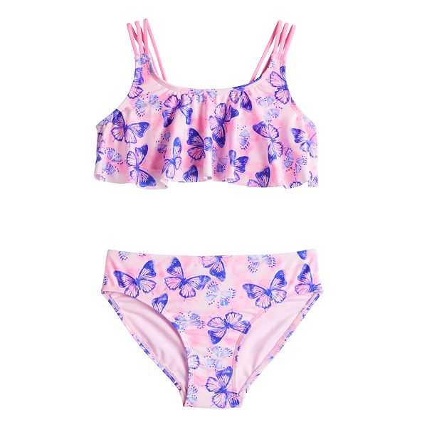 Girls 7-16 SO® Butterfly Flouce Bikini Top & Bottoms Swimsuit Set