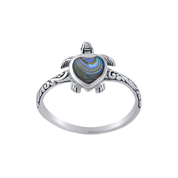 Main and Sterling Sterling Silver Oxidized Abalone Mini Turtle Ring