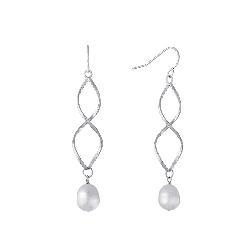 Main and Sterling Freshwater Cultured Pearl Twisted Drop Earrings