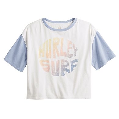 Juniors' Hurley "Hurley Surf" Pastel Color Blocked Cropped Graphic Tee
