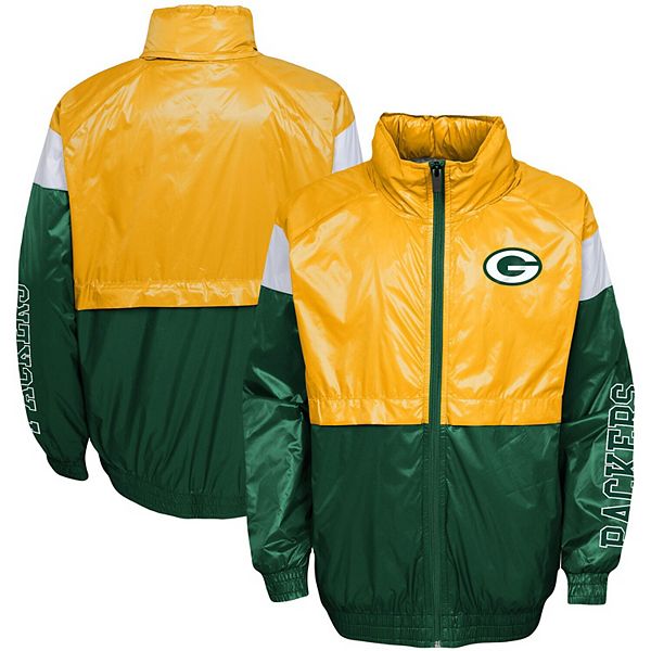 Youth Gold/Green Green Bay Packers Goal Line Stance Full-Zip Hoodie ...