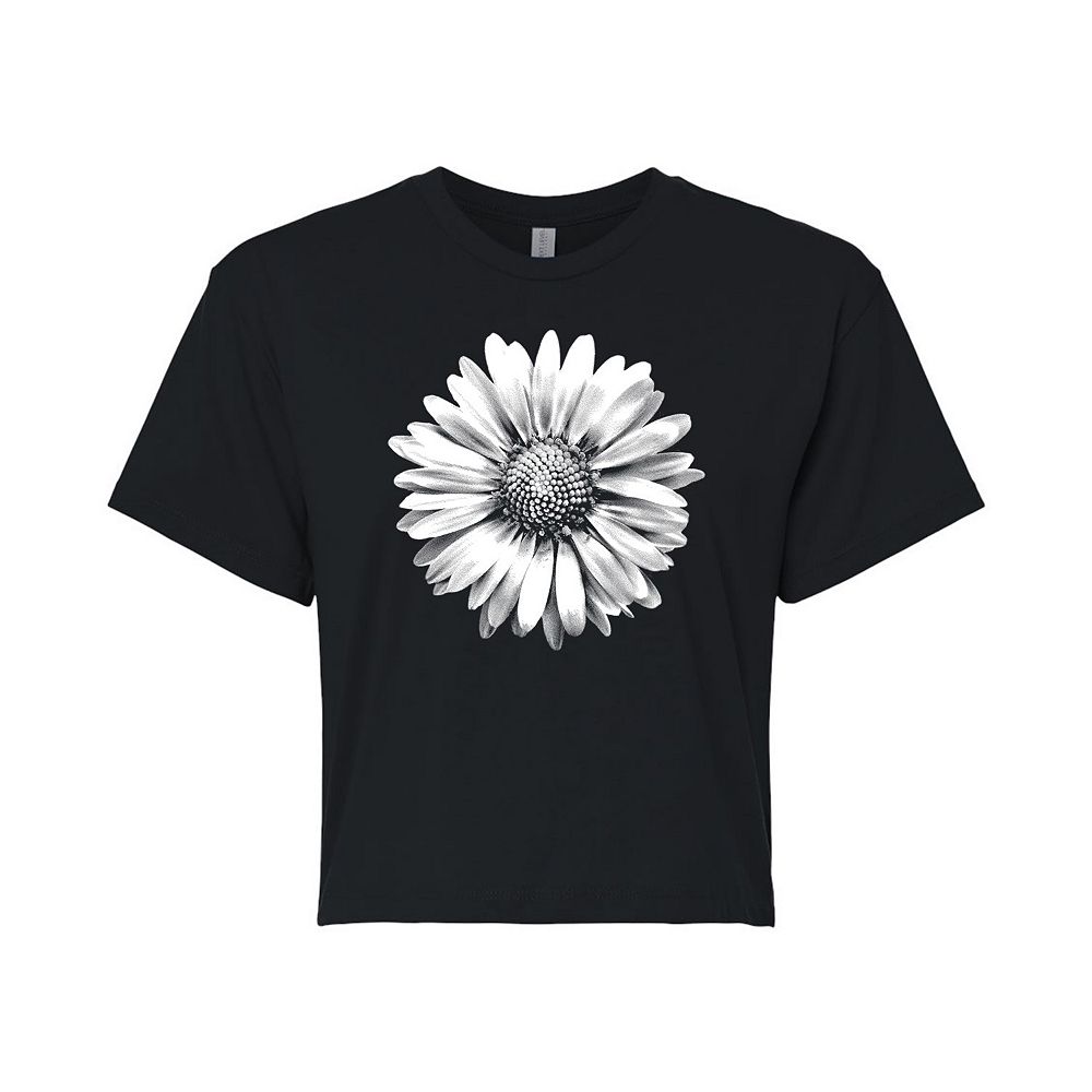 Juniors' White Daisy Cropped Tee
