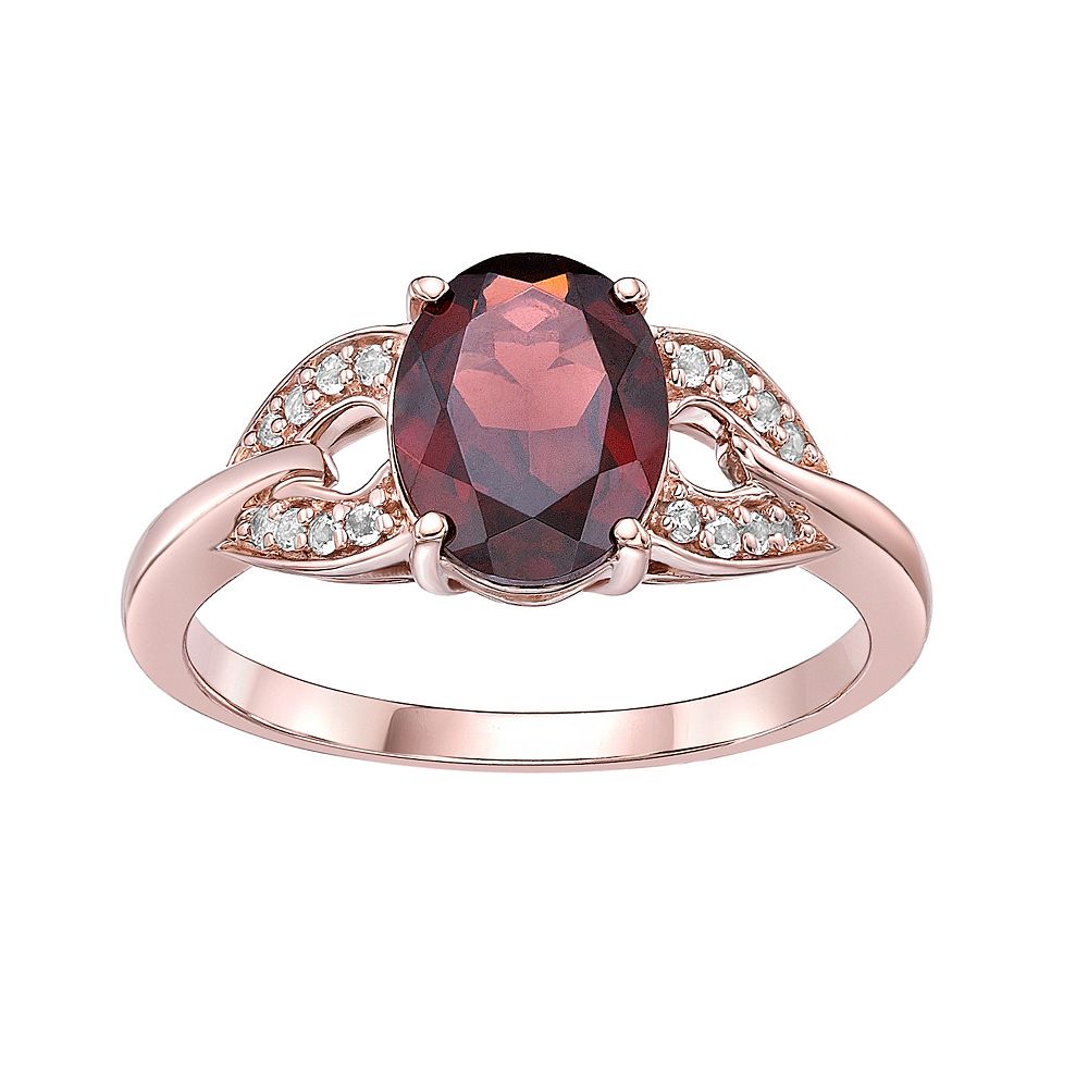 Gemminded 18k Rose Gold Over Silver Garnet & White Topaz Ring