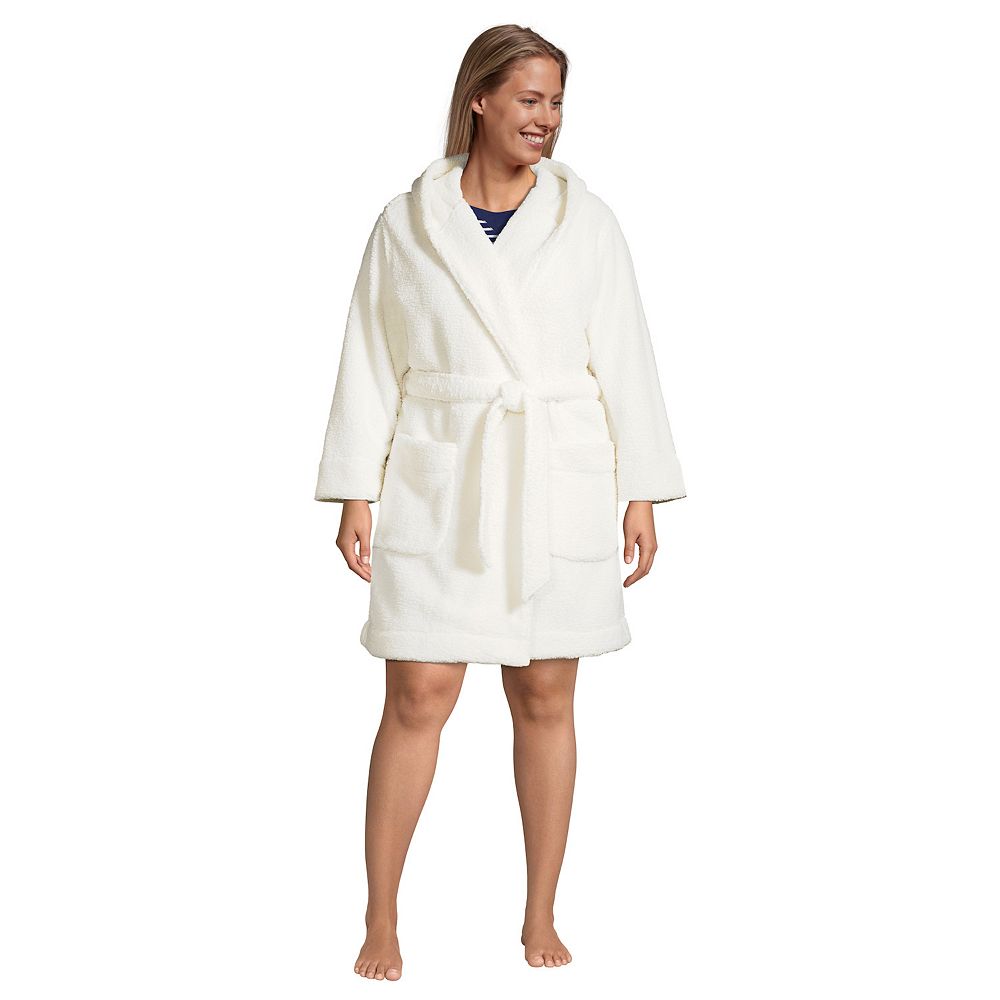 Plus Size Lands' End Sherpa Fleece Hooded Robe