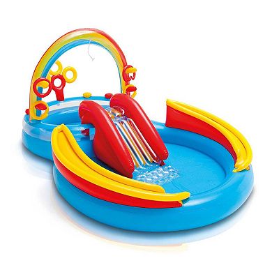 Intex 9.75ft x 6.3ft x 53in Rainbow Slide Kids Play Inflatable Pool Ring Center