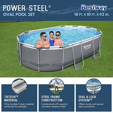 Bestway Power Steel 16' x 10' x 42" Rectangular Above Ground Swimming ...