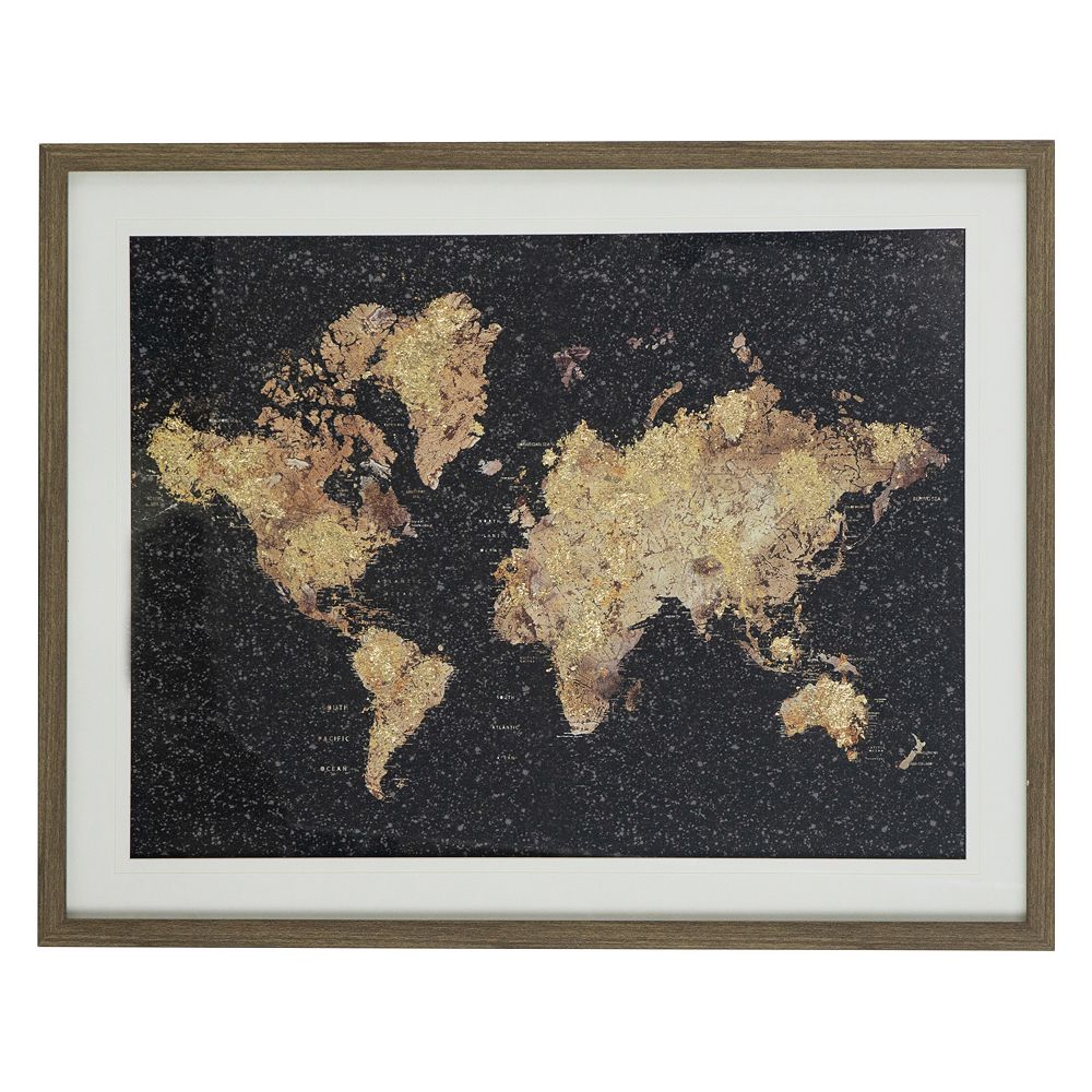 A&B Home World Map Framed Under Glass Art