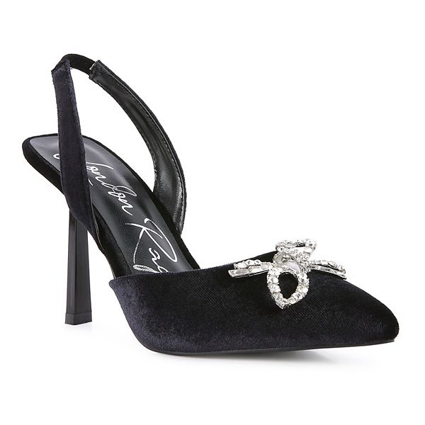 London Rag Firebird Velvet Embellished Slingback Heels