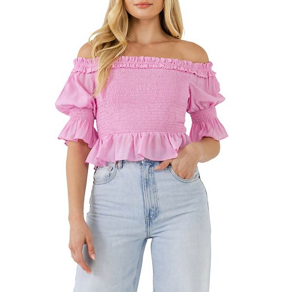 Off The Shoulder Smocked Crop Top
