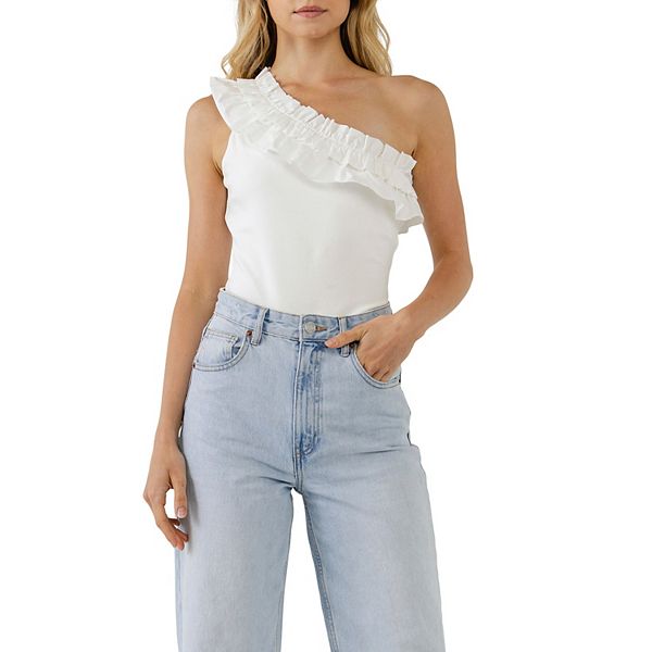 Ruffled Asymmetrical Bodysuit