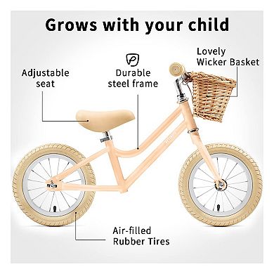 Petimini 12 Inch Kids Beginner Balance Bike with Basket for 2-6 Year ...