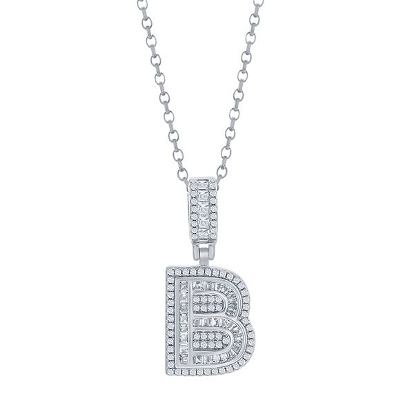 Argento Bella Sterling Silver Cubic Zirconia Initial Pendant Necklace