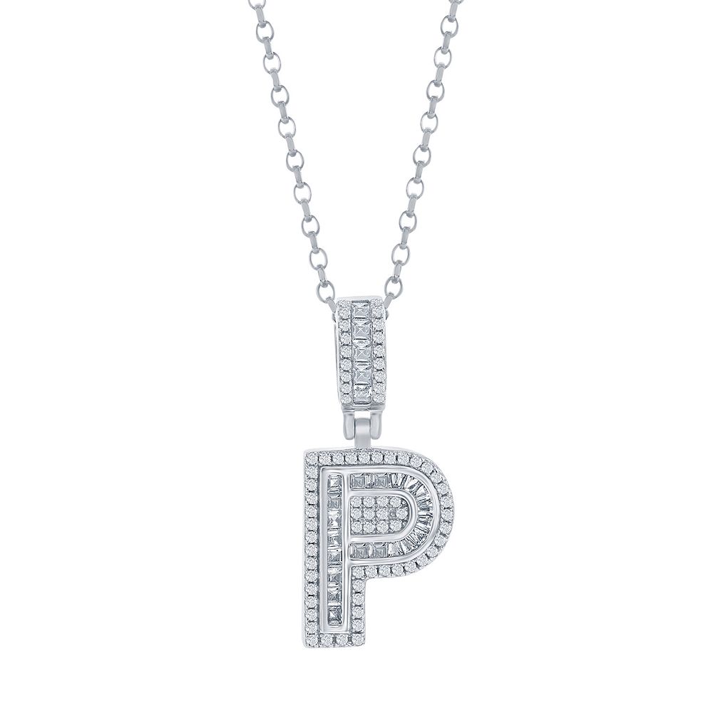 Argento Bella Sterling Silver Cubic Zirconia Initial Pendant Necklace