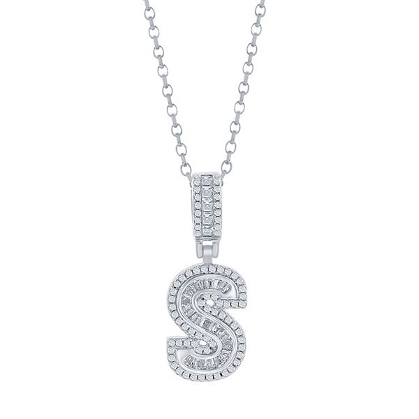 Argento Bella Sterling Silver Cubic Zirconia Initial Pendant Necklace