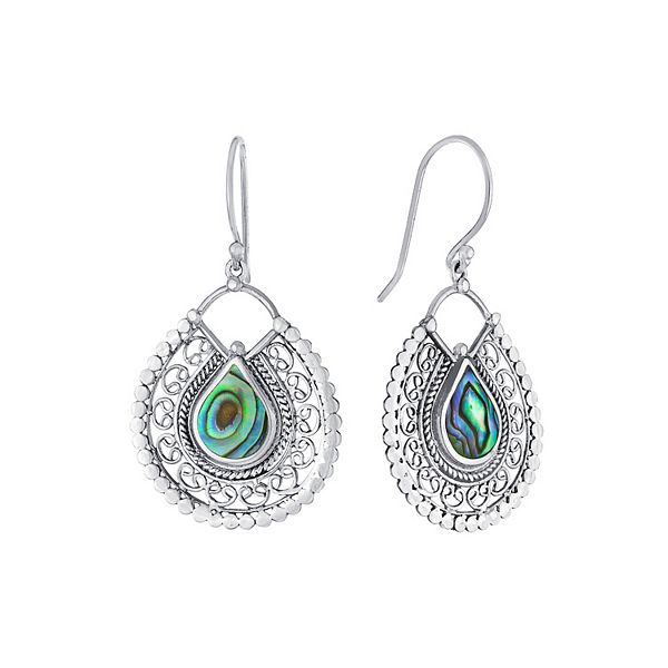 Athra Nj Inc Sterling Silver Abalone Filigree Teardrop Earrings