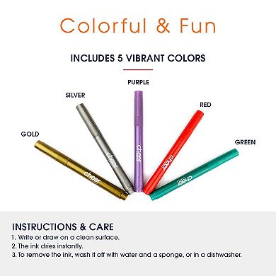 Cheer Collection Metallic Colors Wine Glass Markers, Pack of 5 Washable ...