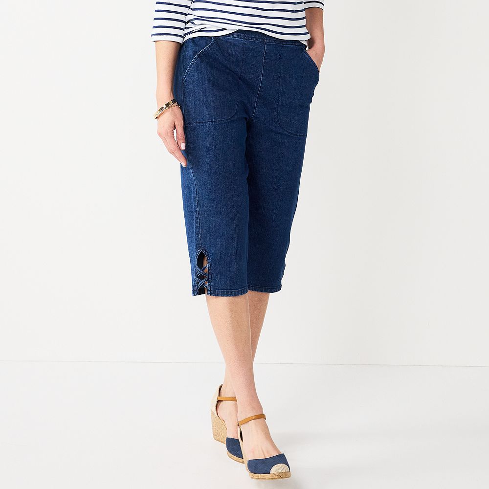 Petite Croft & Barrow® Lattice Hem Pull On Skimmer Jeans