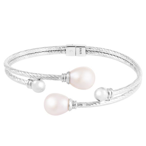 Splendid Pearls Sterling Silver Freshwater Cultured Pearl Bangle Bracelet