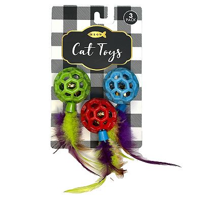 Meow 3-Pack Jingle Feather Ball Cat Toys