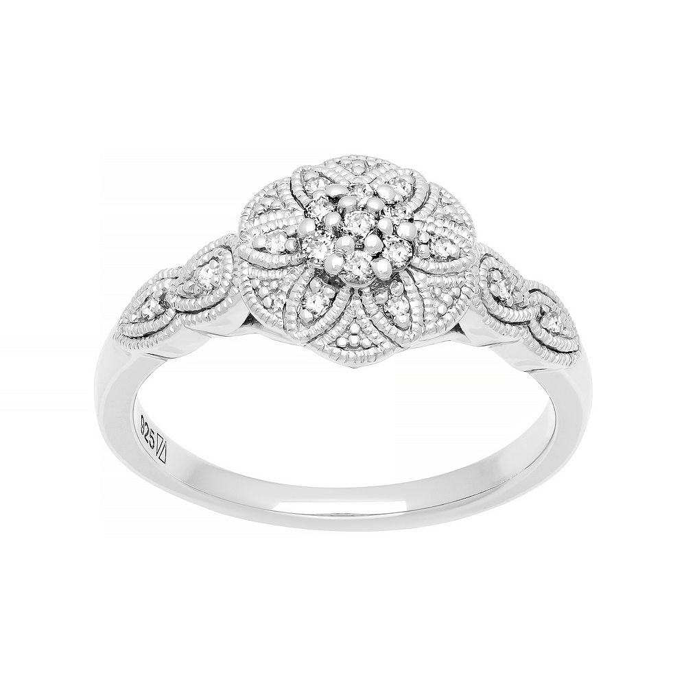 Love Always Sterling Silver 1/6 Carat T.W. Diamond Floral Promise Ring