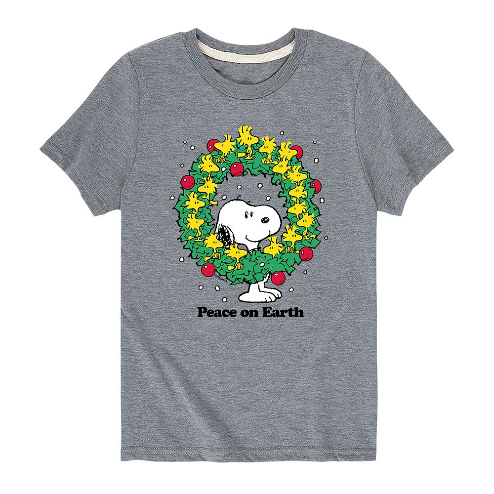 Boys 8-20 Peanuts Peace On Earth Wreath Graphic Tee