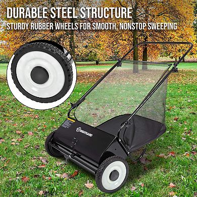 Right Hand Lawn Sweeper with Rubber Wheels, Push Garden Rake and Leaf ...