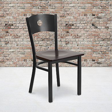 Emma and Oliver Black Circle Back Metal Restaurant Chair - Natural Wood ...