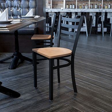 Emma and Oliver Black Ladder Back Metal Restaurant Chair - Natural Wood ...
