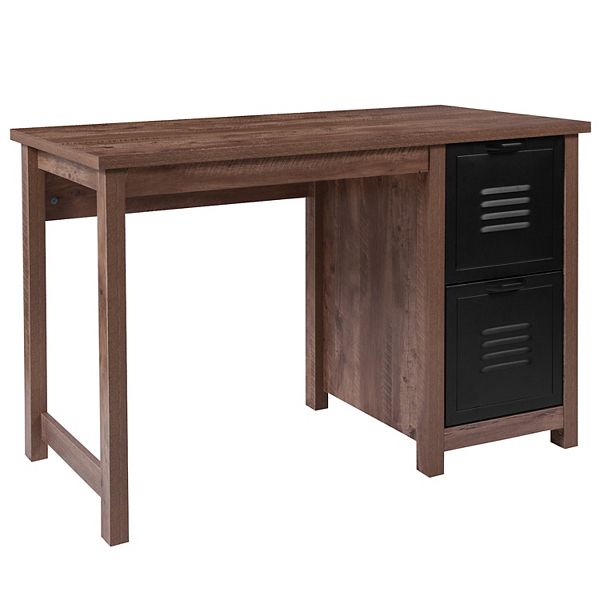 Emma and Oliver Crosscut Oak Wood Grain Finish Computer Desk with Metal ...