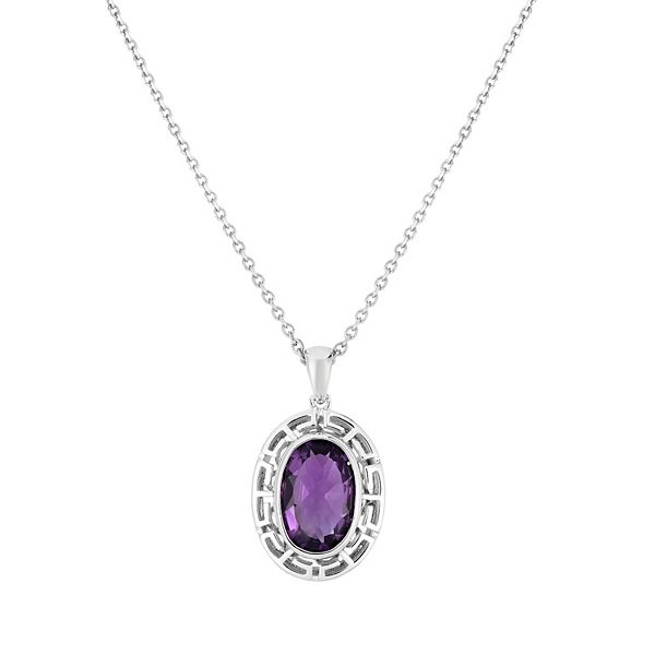 Sterling Silver Greek Key Amethyst Pendant