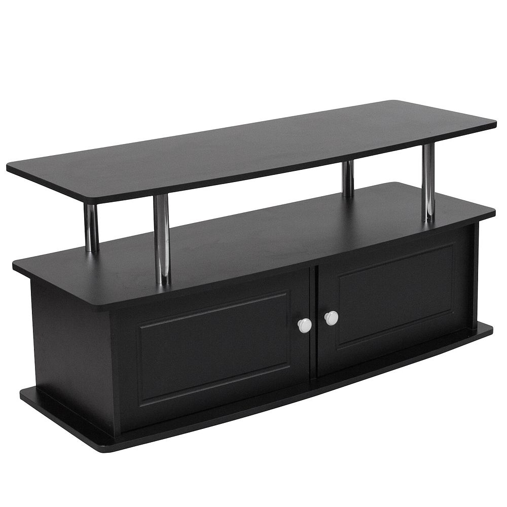 Emma and Oliver Black TV Stand with Shelves, Cabinet and Stainless ...
