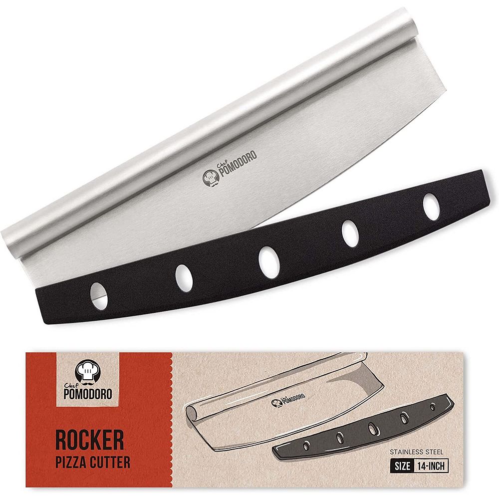 Chef Pomodoro Pizza Cutter Rocker Knife With Protective Cover ...
