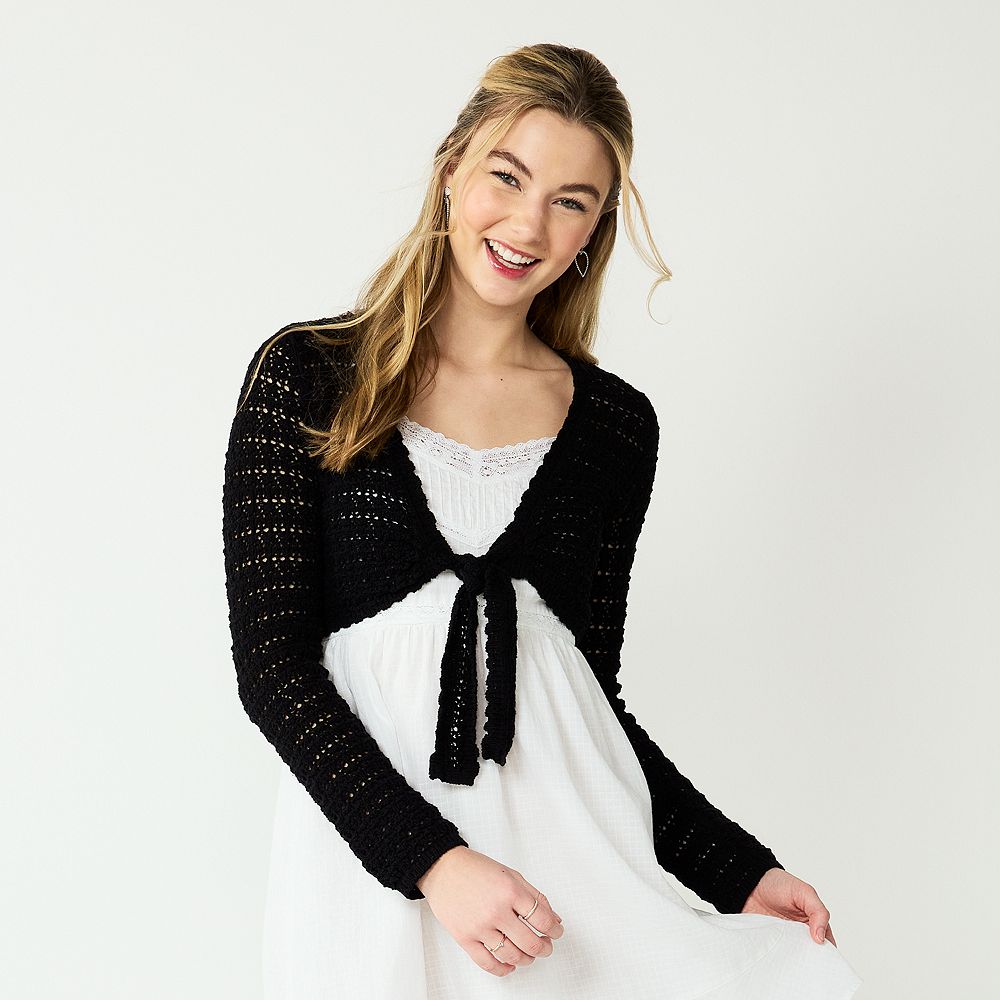 Juniors' SO® Crochet Tie-Front Cardigan