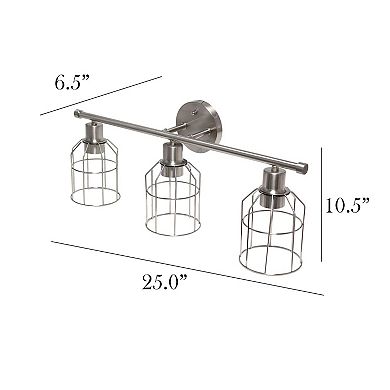 Elegant Designs 3 Light Cage Vanity Light, Brushed Nickel
