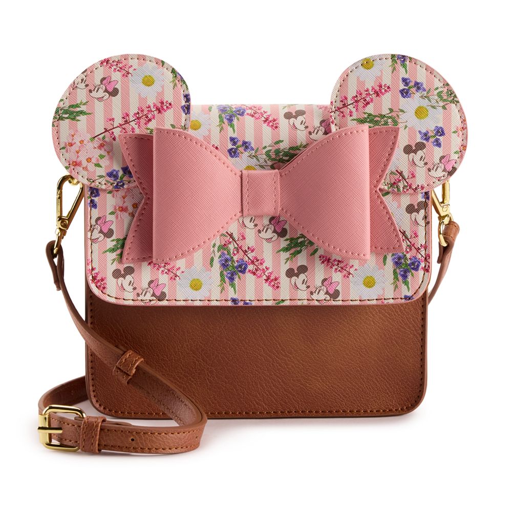 Disney's Minnie Mouse Floral Strip Crossbody Bag with 3D Ears