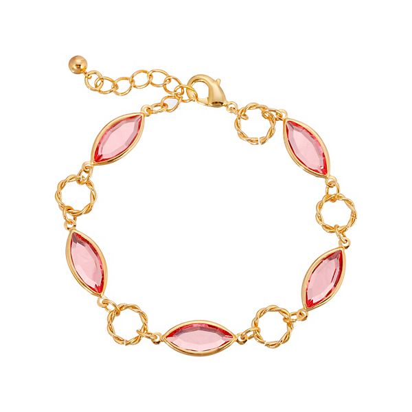 1928 Gold Tone Pink Crystal Bracelet