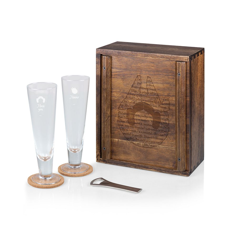 Star Wars Han & Leia Beverage Glass Gift Set with Acacia Wood Storage ...