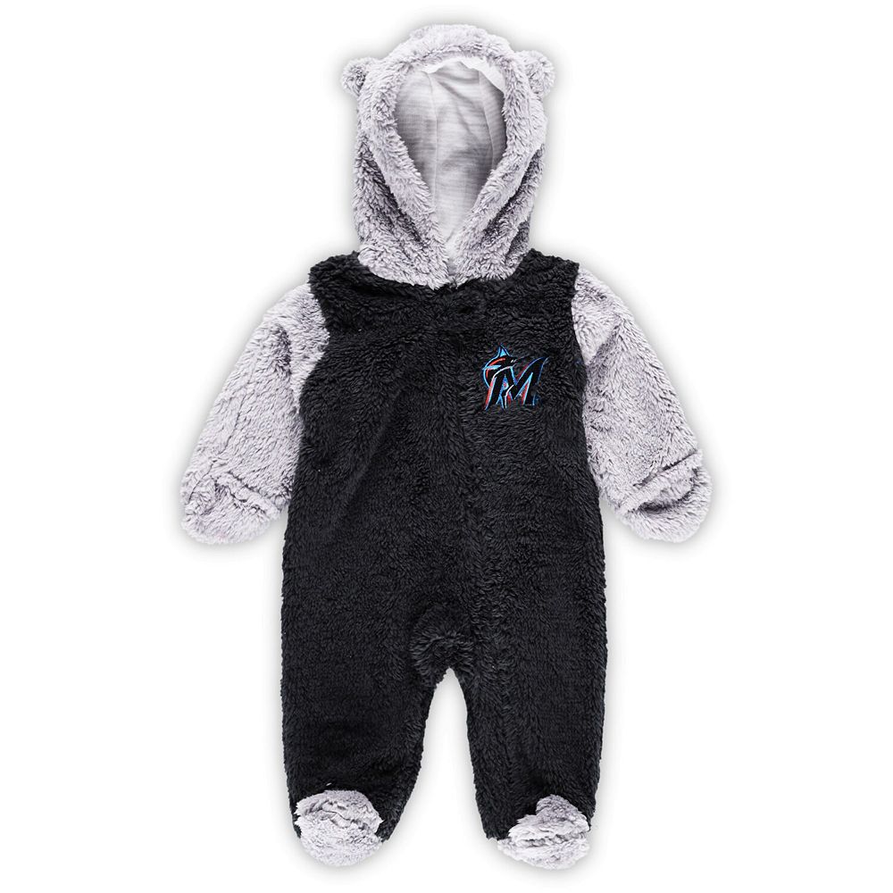 Newborn and Infant Black/Gray Miami Marlins Game Nap Teddy Fleece ...