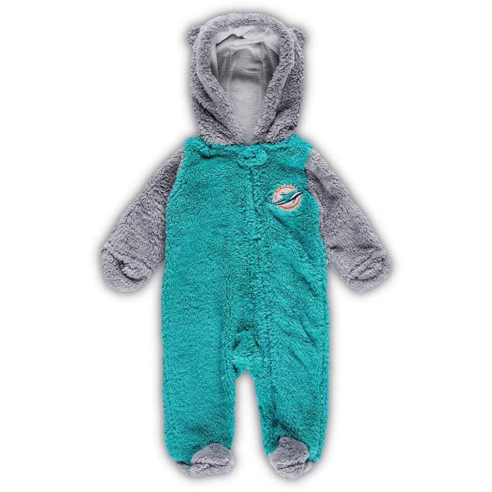 Newborn & Infant Aqua/Gray Miami Dolphins Game Nap Teddy Fleece Bunting ...