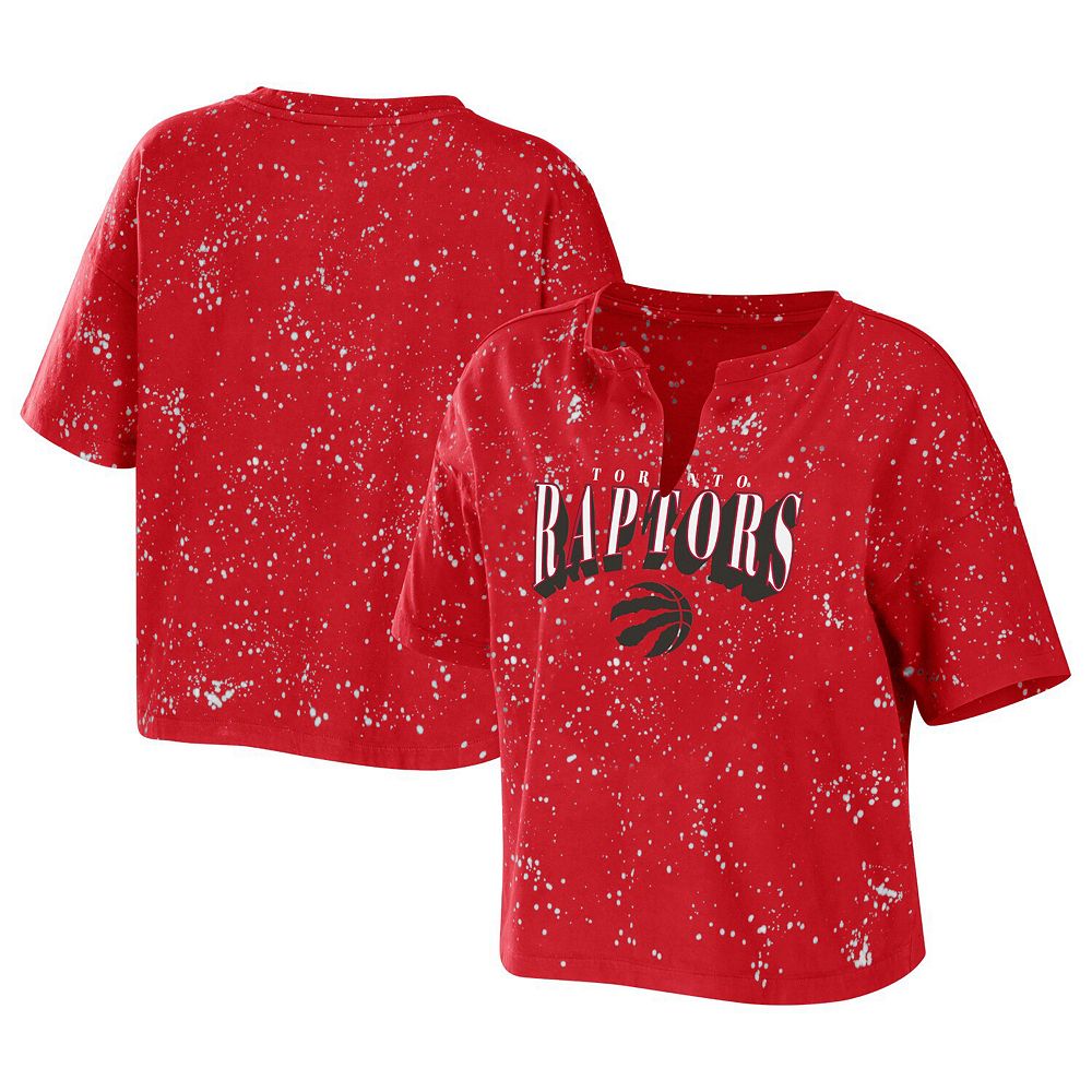 Women's WEAR by Erin Andrews Red Toronto Raptors Bleach Splatter Notch ...