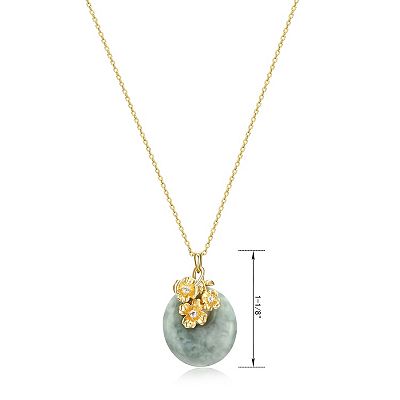 Dynasty Jade 18k Gold Over Sterling Silver Green Jade White Topaz Flower Pendant Necklace