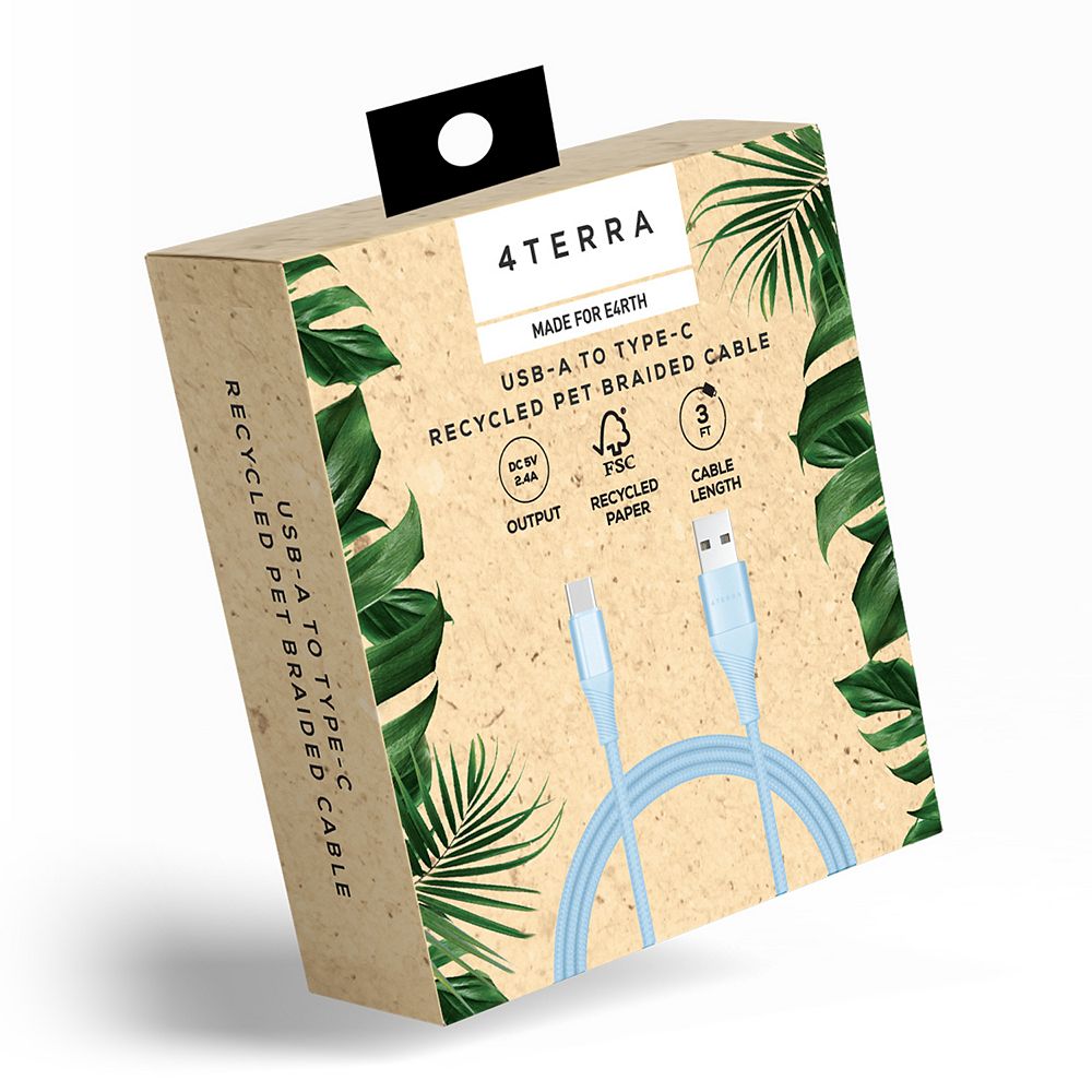 4Terra 3 ft. Recycled Pet Braided Cable - USB A To Type C