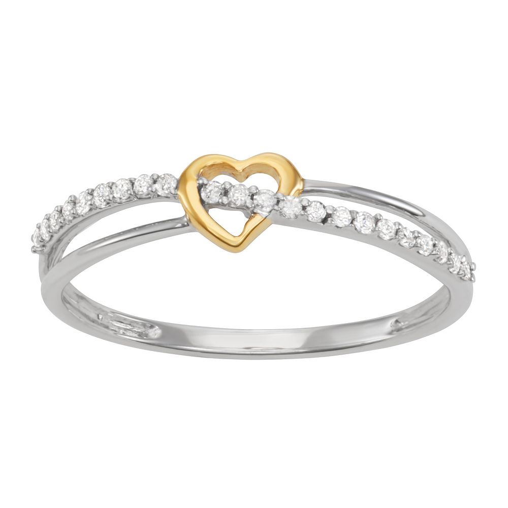 HDI Two Tone Sterling Silver 1/10 Carat T.W. Diamond Crossover Heart Ring