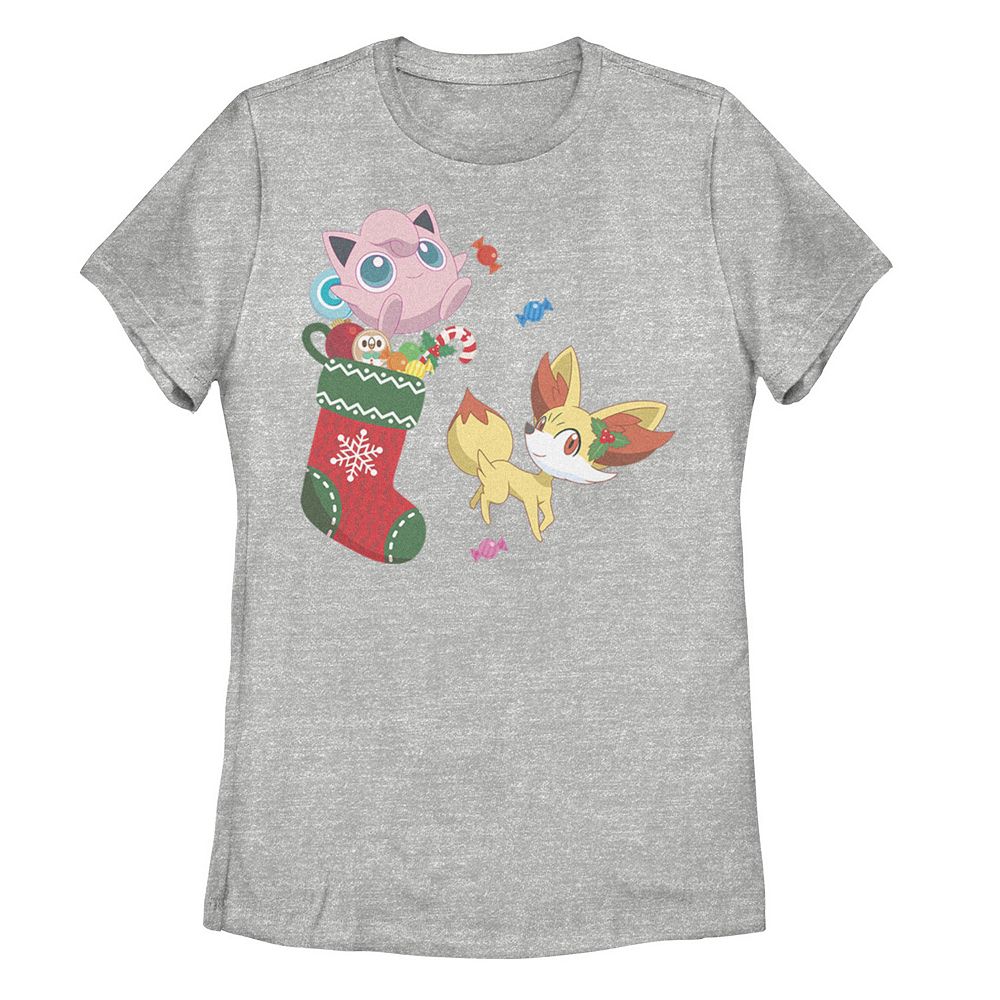 Juniors' Pokémon Christmas Stocking Jigglypuff & Fennekin Graphic Tee