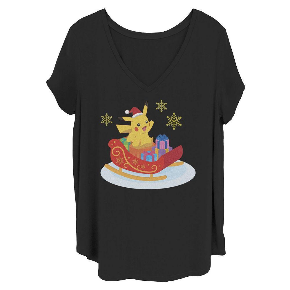 Juniors' Plus Size Pokémon Pikachu Sleigh Ride Graphic Tee