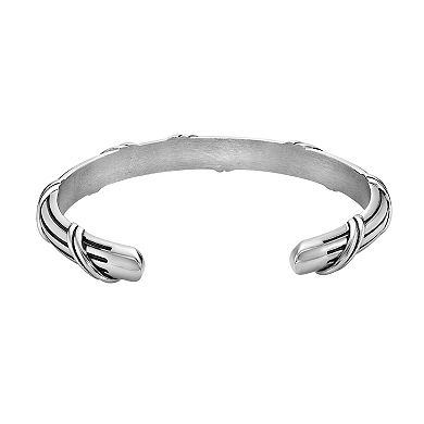 Men's LYNX Stainless Steel Matte Finish Faux Wire Wrapped Cuff Bracelet